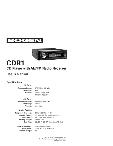 Bogen CDR1 CD Player with AM/FM Radio Receiver User's Manual | Manualzz