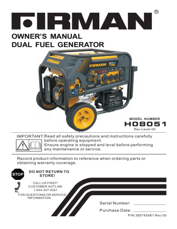 FIRMAN H08051 Dual Fuel Generator Owner's Manual | Manualzz