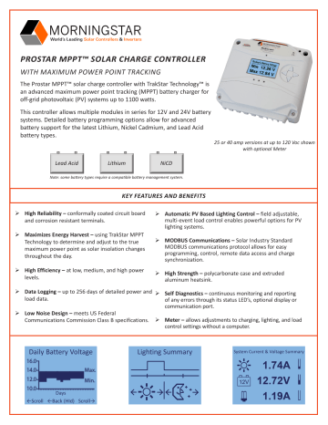 Morningstar Prostar MPPT Datasheet | Manualzz