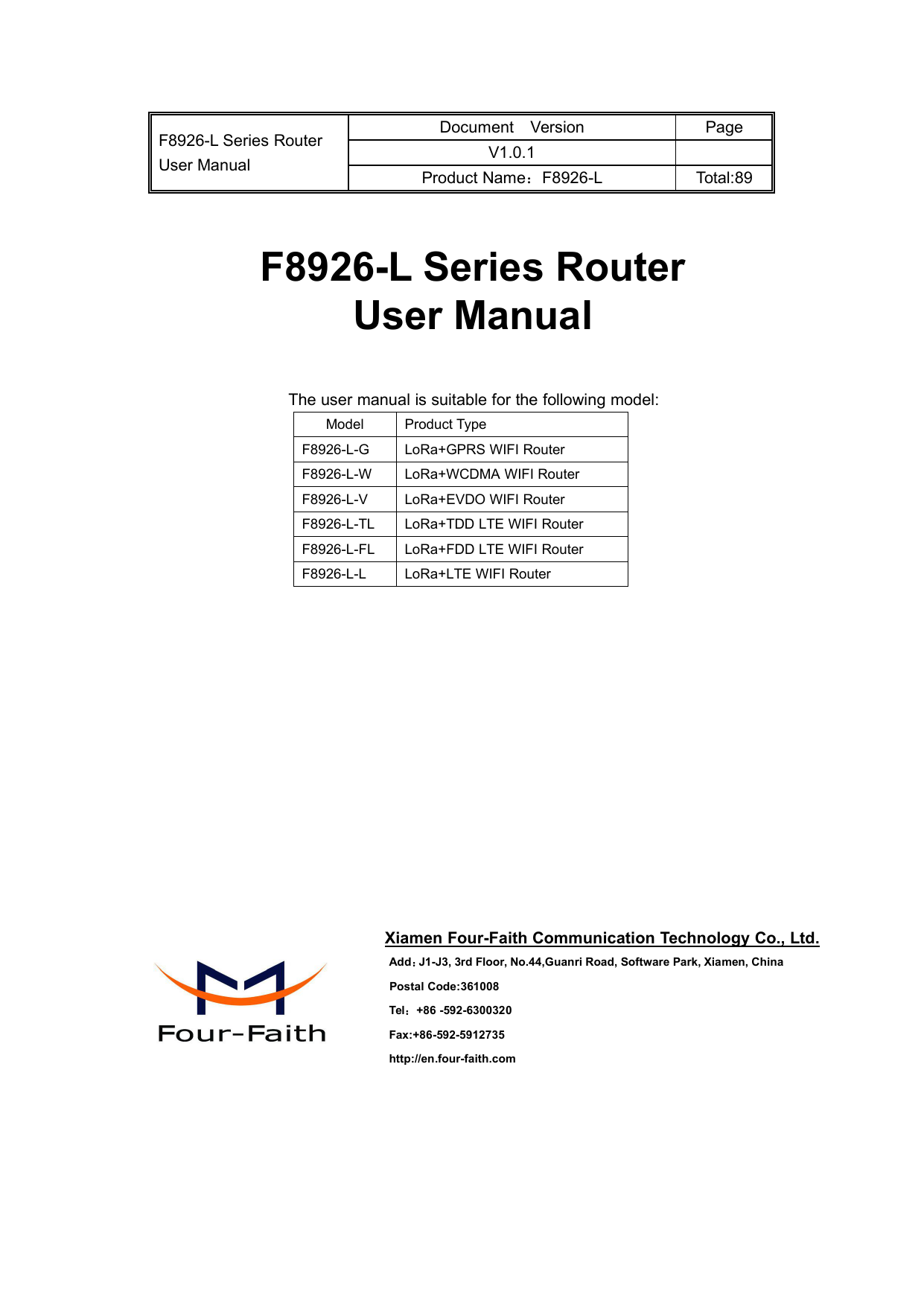 Four-Faith F8926-L Series Router User Manual | Manualzz