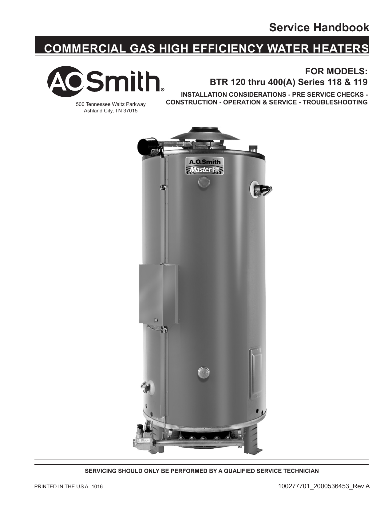 A.O. Smith BTR 120-400 Service Handbook | Manualzz