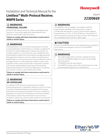 Honeywell WMPR Series Installation and Technical Manual | Manualzz