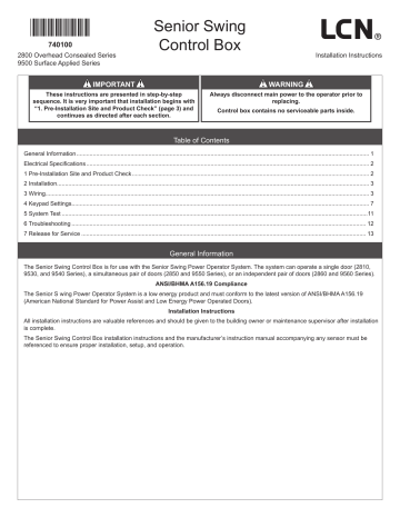 LCN Senior Swing Series Control Box Retrofit Installation | Manualzz