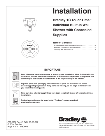 Bradley 1C TouchTime Installation | Manualzz