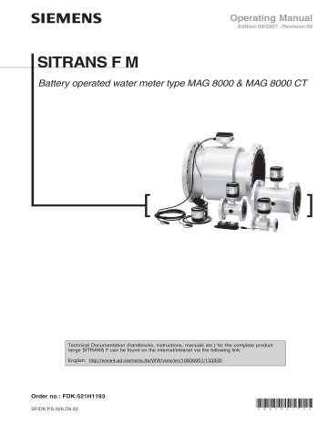 Siemens SITRANS F M MAG 8000 Operating Manual | Manualzz