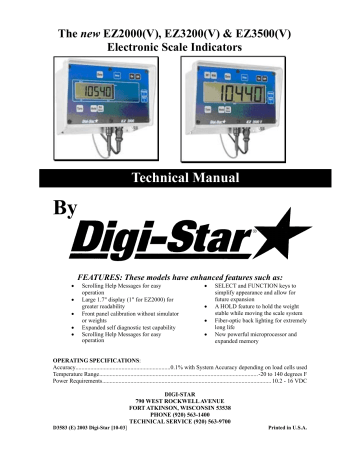 Digi-Star EZII EZ2000(V), EZ3200(V) & EZ3500(V) Electronic Scale ...