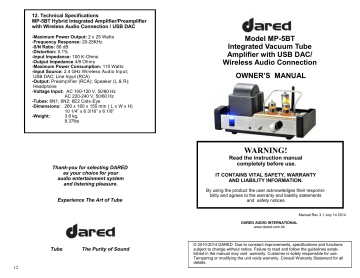 DARED MP-5BT Integrated Vacuum Tube Amplifier Owner's Manual | Manualzz
