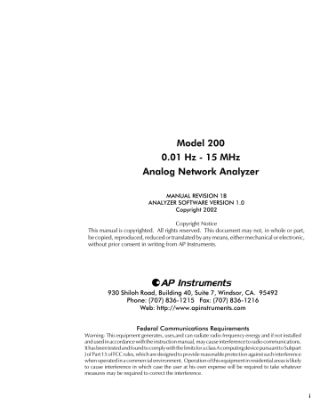 AP Instruments Model 200 200 Analog Network Analyzer Manual | Manualzz