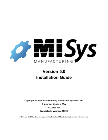 MISys Manufacturing System 5.0 Installation Guide | Manualzz