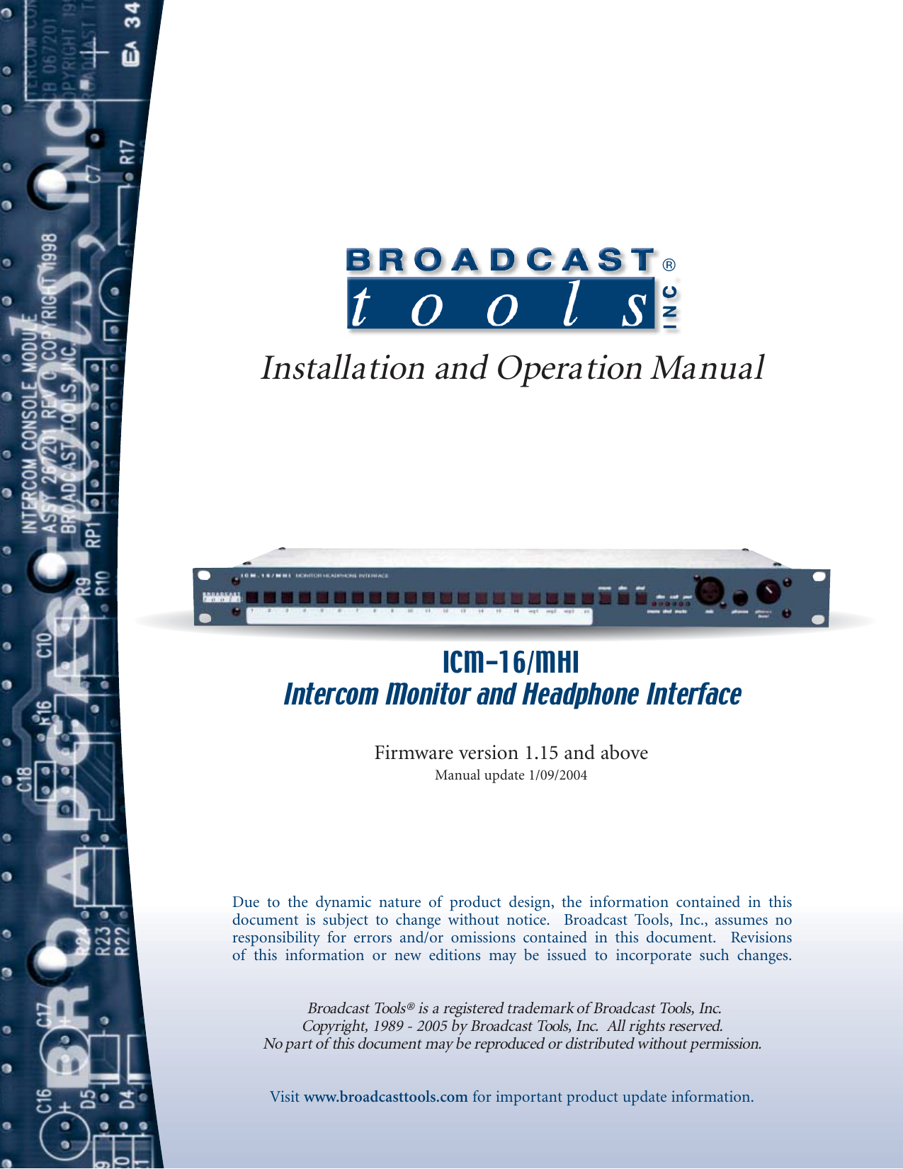 Broadcast Tools ICM-16/MHI Installation and Operation Manual | Manualzz