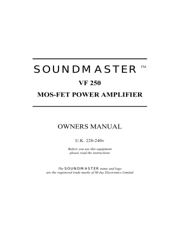 SOUNDMASTER VF 250 Owners Manual | Manualzz