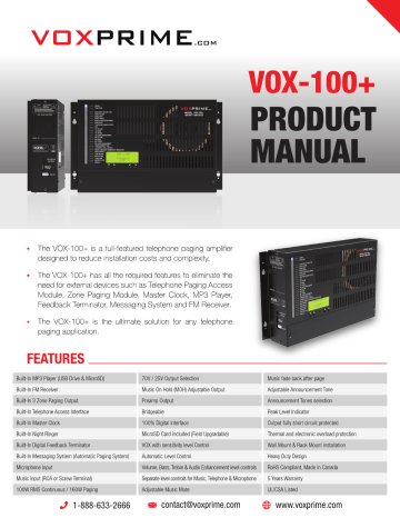 VOX-100+ Telephone Paging Amplifier Product Manual | Manualzz