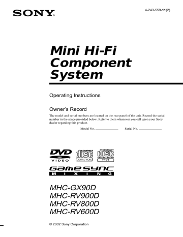 Sony MHC-RV900D User manual | Manualzz