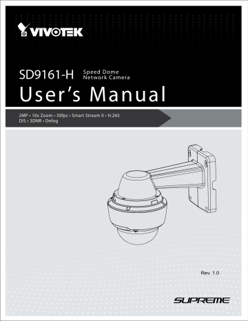 VIVOTEK SD9161-H Speed Dome Network Camera User's Manual | Manualzz