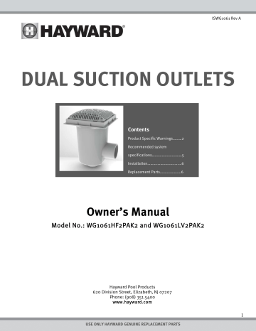 Dual Suction Outlets WG1061HF2PAK2, WG1061LV2PAK2 Owner's Manual | Manualzz
