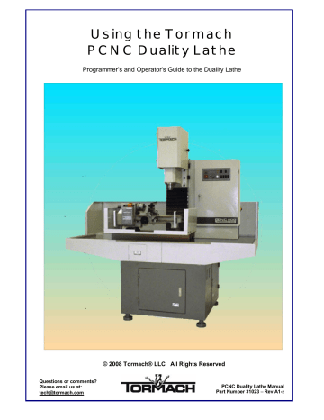 Tormach PCNC Duality Programmer's and Operator's Guide | Manualzz