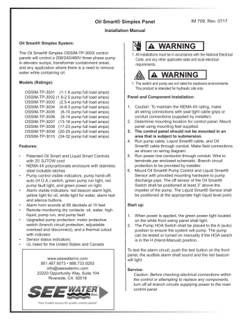See Water Oil Smart Simplex Panel Installation Manual | Manualzz