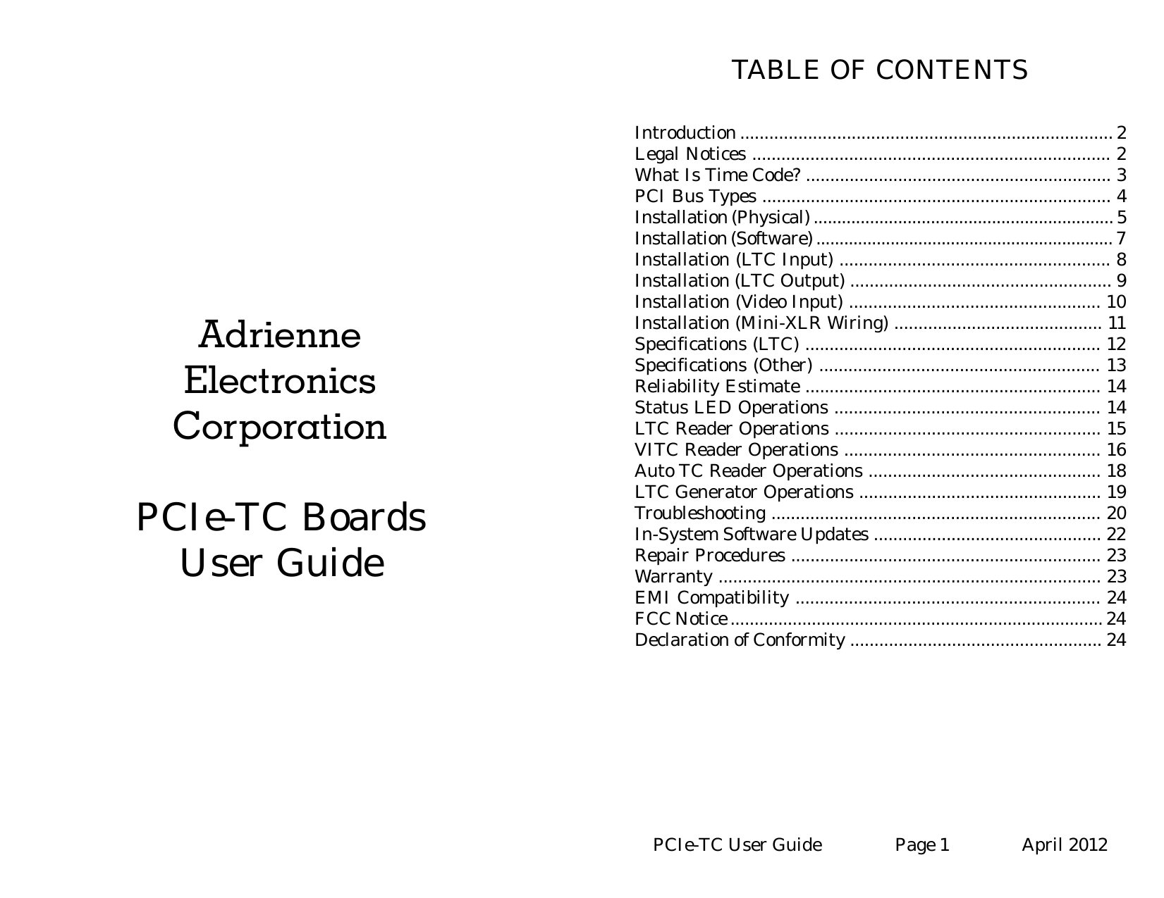 AEC PCIe-TC User manual | Manualzz