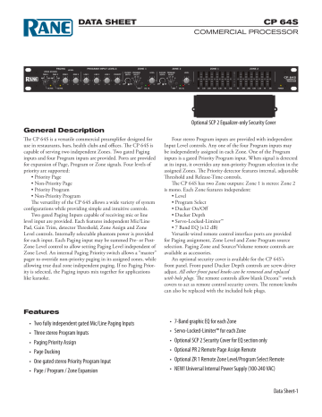 Rane Commercial Processor CP 64S Datasheet | Manualzz