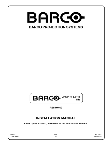 Barco lens SIM 6000 QFD (4.5 - 6.0:1) installation manual | Manualzz