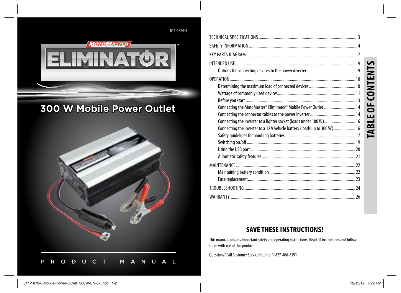 MotoMaster 300W Inverter Owner Manual | Manualzz