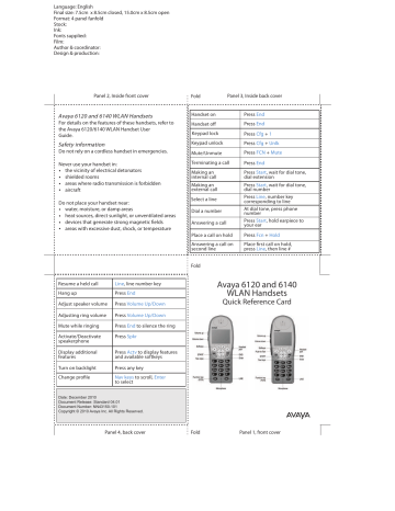 Avaya 6120, 6140 WLAN Handsets Quick Reference Card | Manualzz