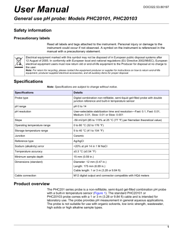 Hach PHC20101, PHC20103 User Manual | Manualzz