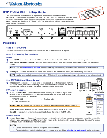 Extron electronics DTP T USW 233 Setup Manual | Manualzz