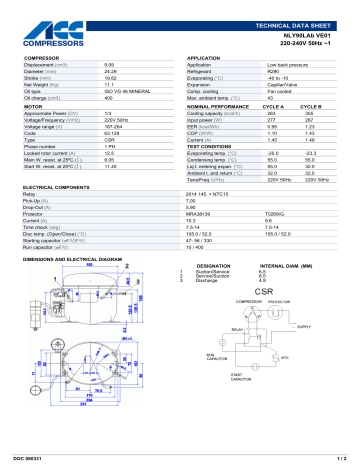 NLY90LAb VE01 Compressor Technical Data Sheet | Manualzz
