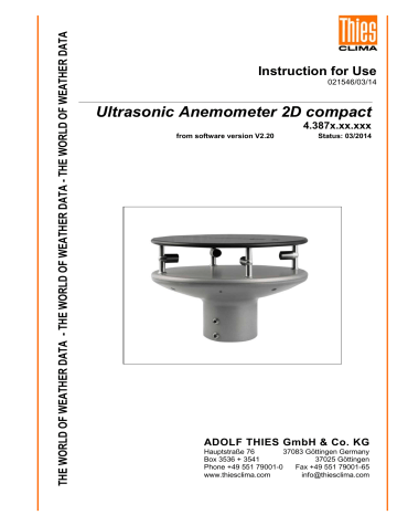 Ultrasonic Anemometer 2D compact Instruction for Use | Manualzz