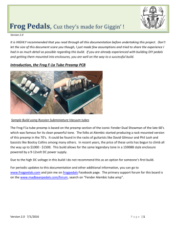 Frog Pedals Tube Preamp F-1a User Manual | Manualzz