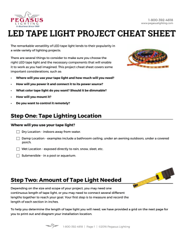LED tape light Project Cheat Sheet | Manualzz