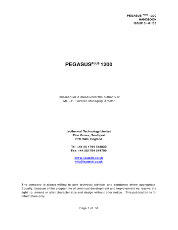 ISOTECH PegasusPlus 1200 B, PegasusPlus 1200 S Handbook | Manualzz