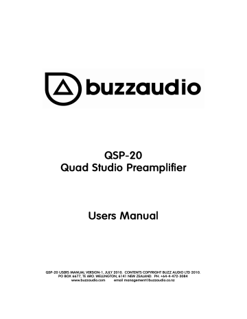 Buzz Audio QSP-20 Quad Studio Preamplifier User Manual | Manualzz