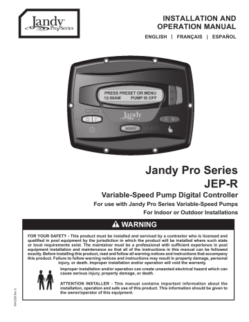 Zodiac JEP-R Installation and Operation Manual | Manualzz