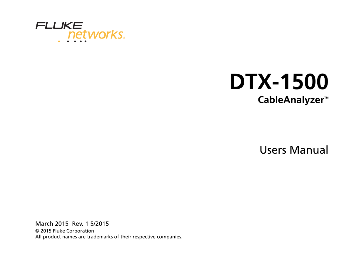 Fluke networks DTX-1500 Owner Manual | Manualzz