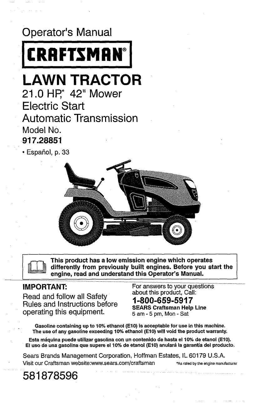 Craftsman 917288517 Tractor Owner's Manual | Manualzz