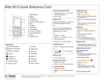 Mitel 5613 Quick Reference Card | Manualzz