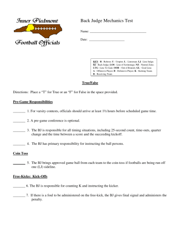 Back Judge Mechanics Test | Manualzz