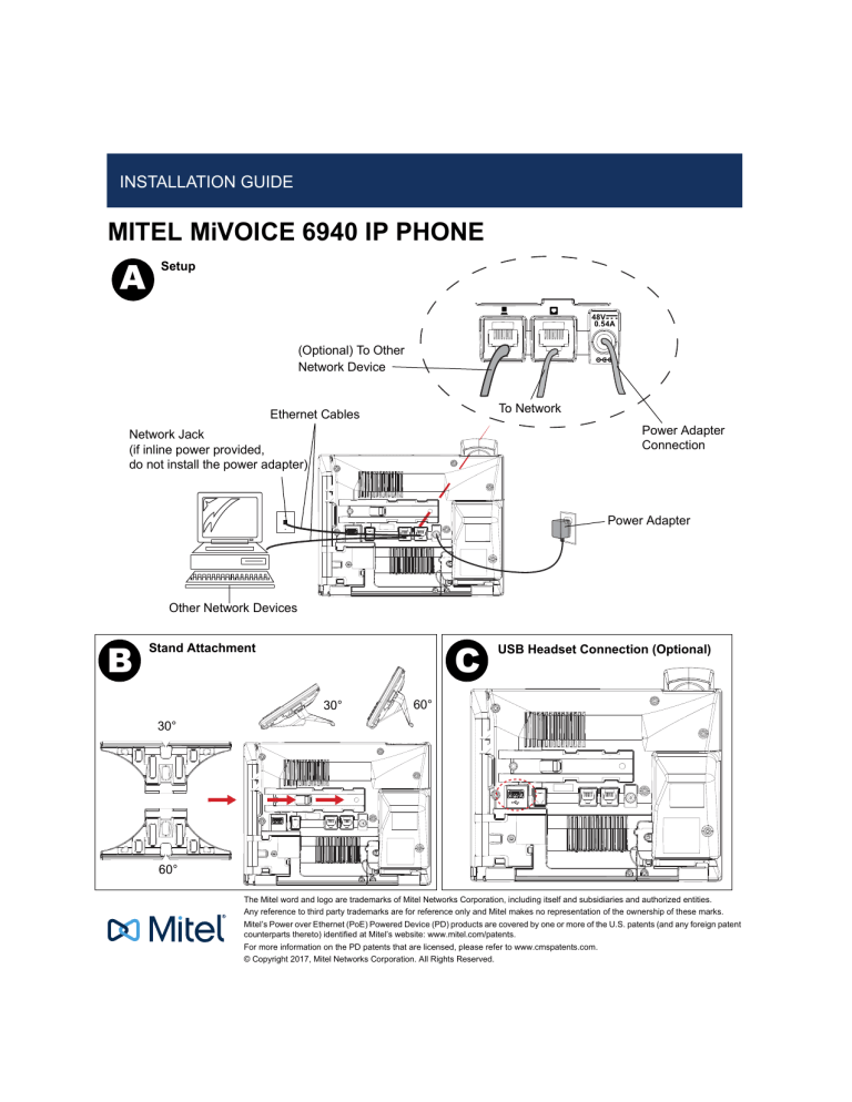 Mitel MiVoice 6940 IP Phone Installation Guide | Manualzz