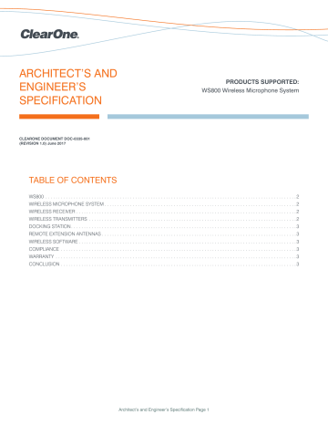ClearOne WS800 Datasheet | Manualzz