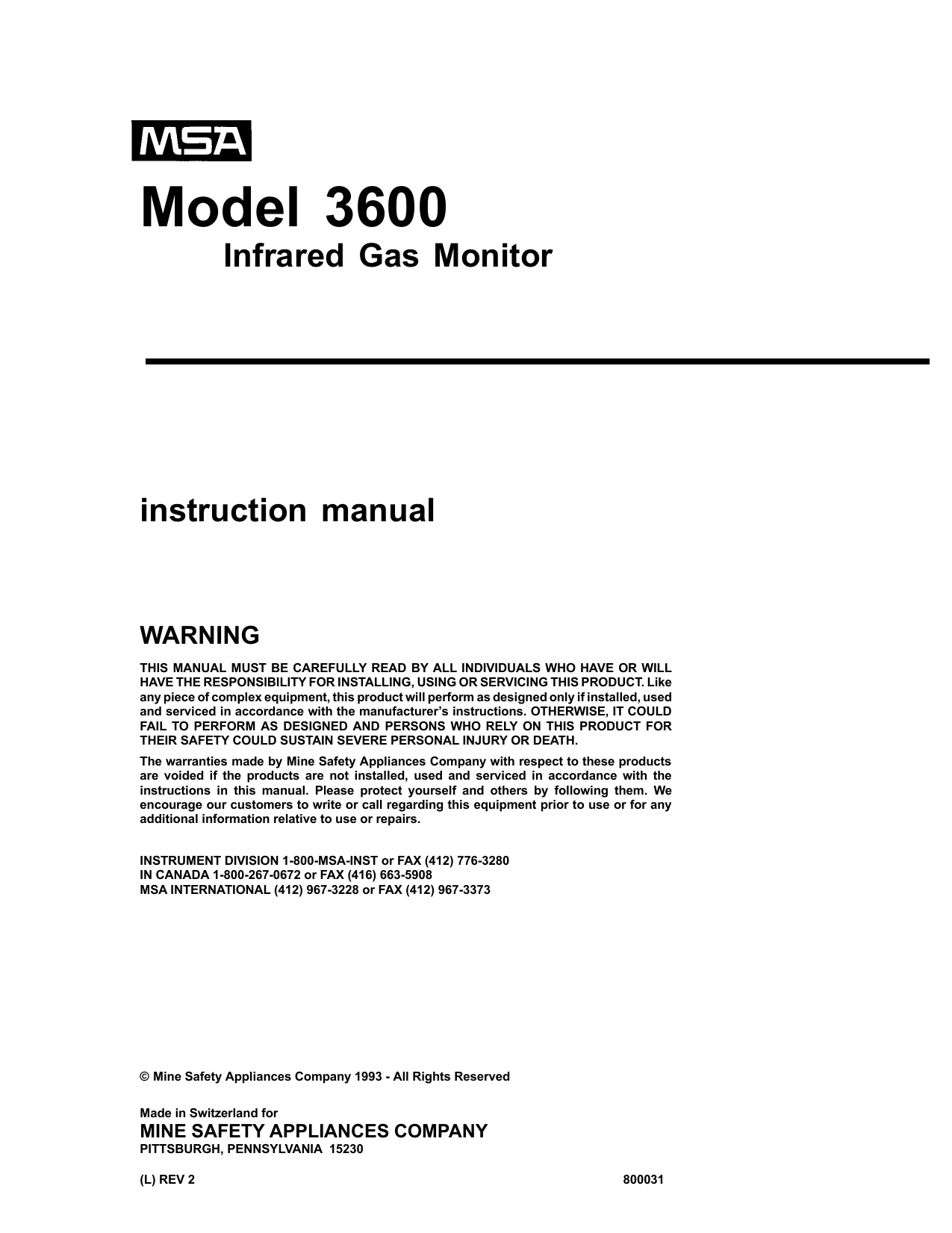MSA 3600 Instruction manual | Manualzz