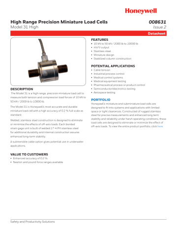Honeywell 31 High Miniature Load Cell Datasheet | Manualzz