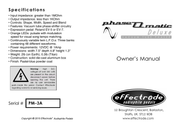 Effectrode Phaseomatic Deluxe Owner's Manual | Manualzz