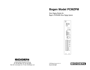 Bogen PCMZPM User Manual - Zone Paging Module for PCM2000 System | Manualzz