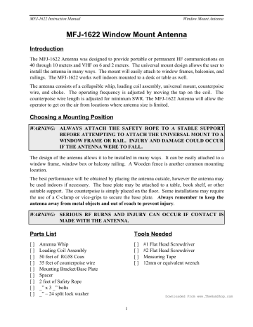 MFJ-1622 Window Mount Antenna Instruction Manual | Manualzz