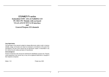 Embedded CPU Module EX9482VN 5x86DX2-133 User Manual | Manualzz