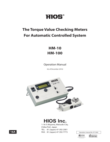 HIOS HM-10 Operation Manual | Manualzz