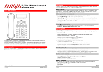 Avaya IP phone 1408 telephone Quick Reference Guide | Manualzz