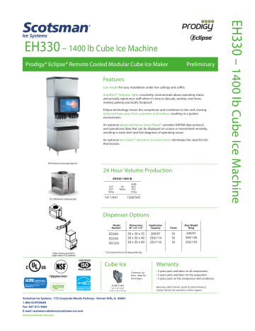 Scotsman EH330 Spec sheet | Manualzz